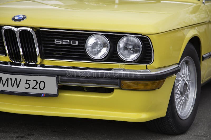 Yellow BMW 520 E12 Front End Editorial Image - Image of antique, detail ...