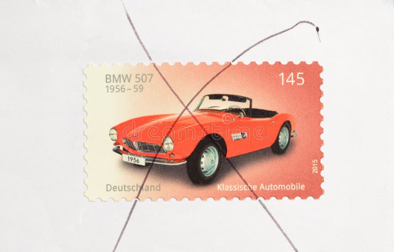 BMW 507 Red Roadster on German Stamp 2015 Editorial Photography - Image ...