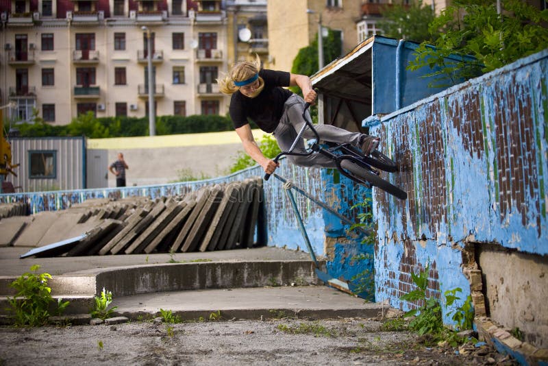 BMX Rider Performing Wall-ride Stock Image - Image of handlebar, blonde ...
