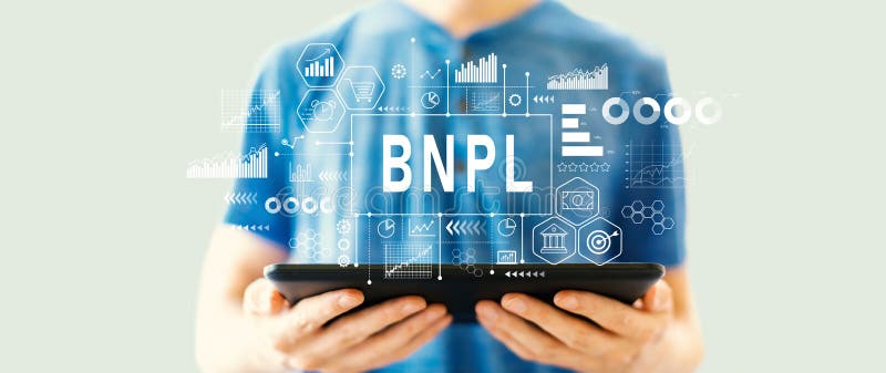 BNPL - Buy Now Pay Later Theme with Man Using a Tablet Stock Photo ...