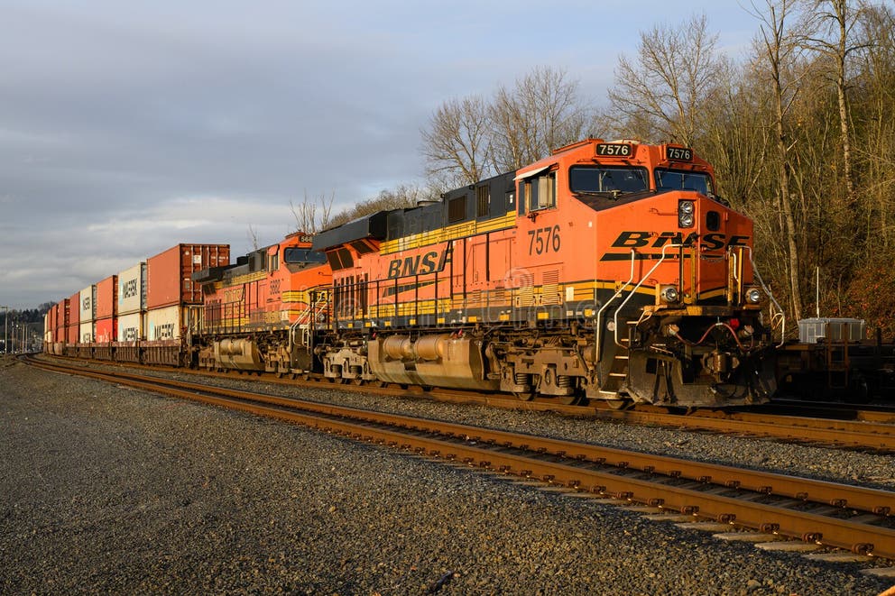 BNSF Intermodal Container Freight Train with Multiple Tracks Editorial ...