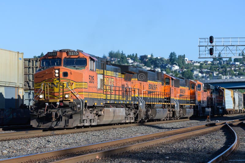 BNSF Mixed Freight Train Passing Southbound through Interbay Seattle ...