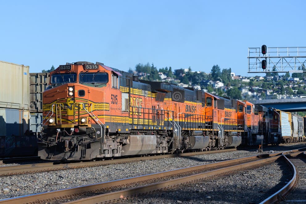 BNSF Mixed Freight Train Passing Southbound through Interbay Seattle ...