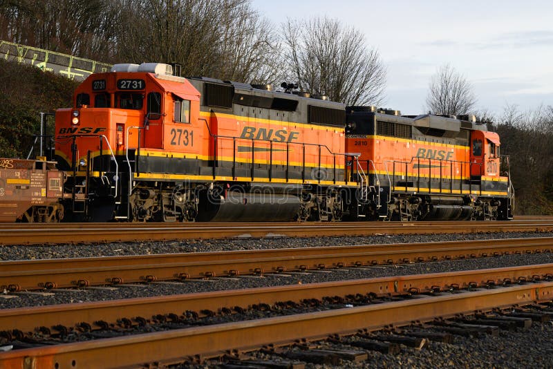 BNSF Pair of Freight Locomotives with Multiple Train Tracks Editorial ...