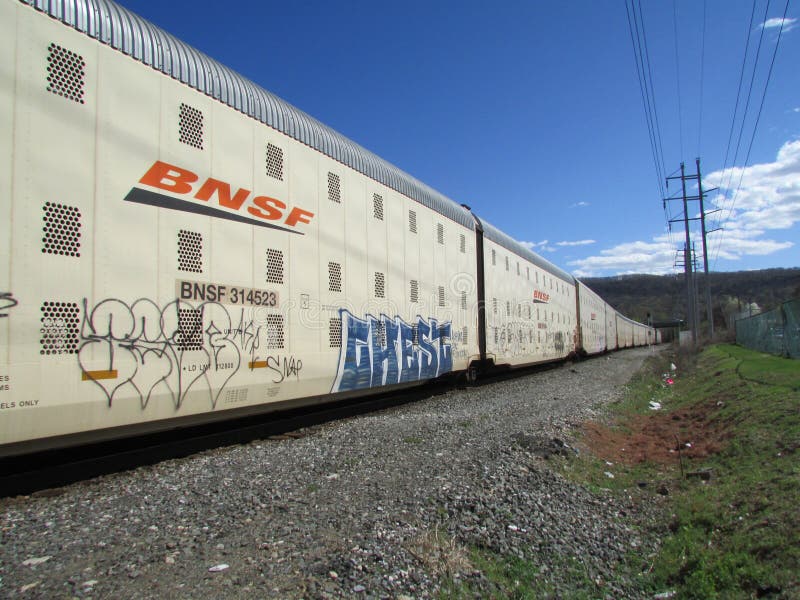 BNSF Railroad Cars with Graffiti. Editorial Photography - Image of ...