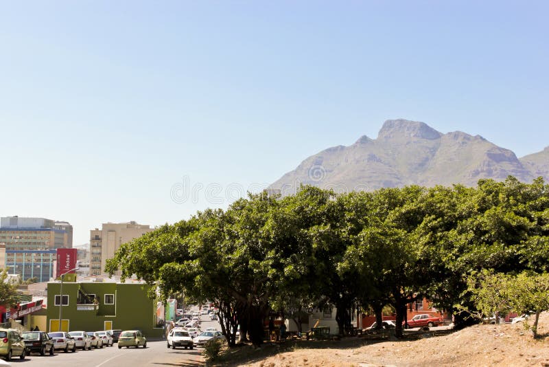 Bo-Kaap District with the Table Mountain National Park Panorama Stock ...