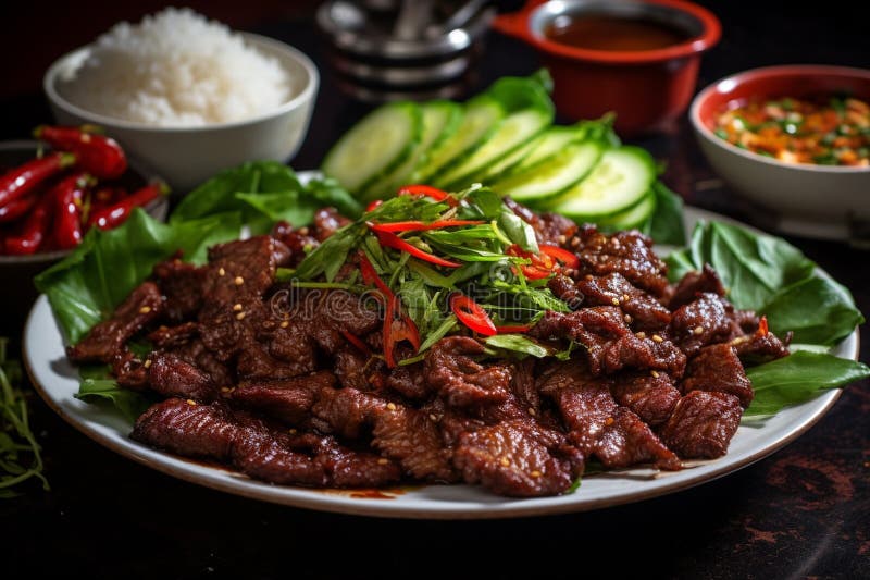 Bo Luc Lac Shaking Beef, Vietnamese Cuisine on Stock Illustration ...