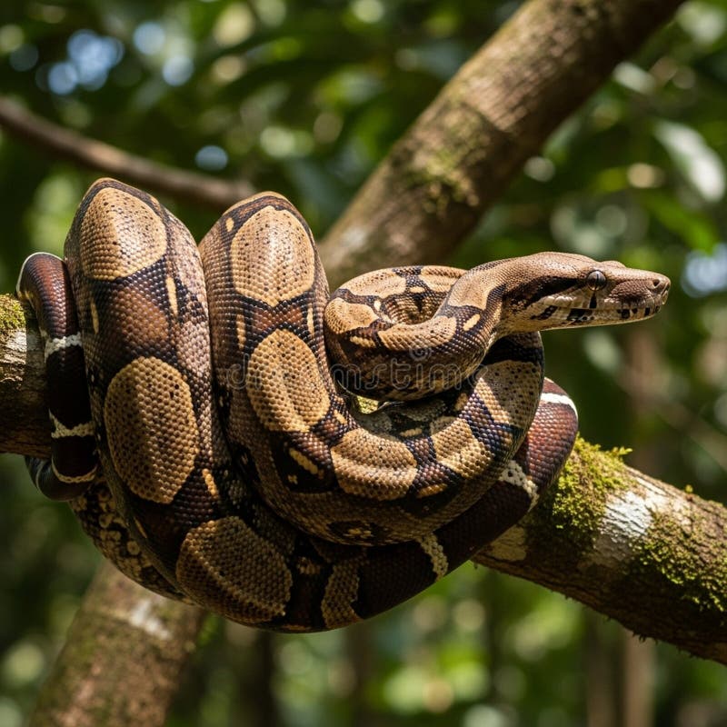 A Boa Constrictor (Boa Constrictor) is Coiled Around a Tree Branch in a Forest Stock ...
