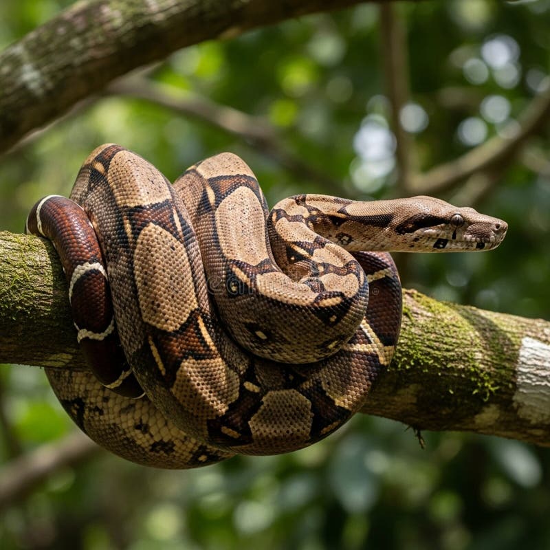 A Boa Constrictor (Boa Constrictor) Coiled on a Moss-covered Tree Branch. the Snake Stock ...