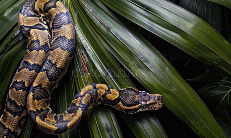 Boa Constrictor on Palm Leaves Stock Photo - Image of herpetology ...