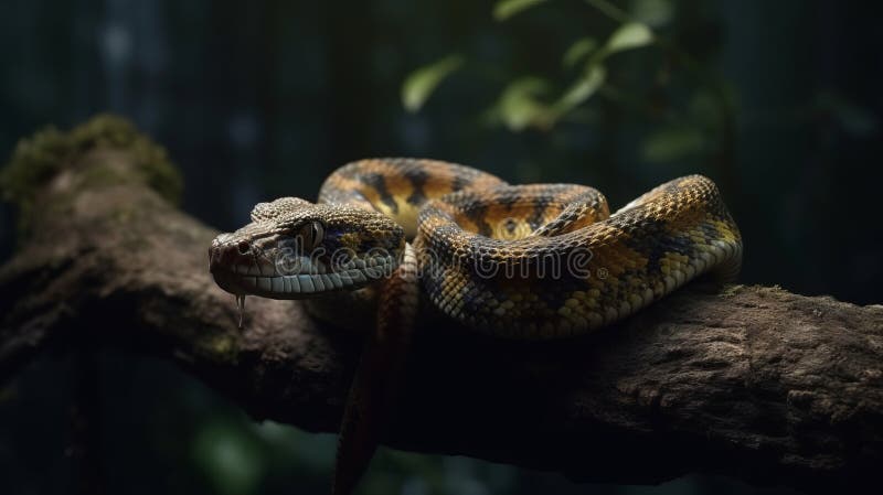 The Boa Constrictor. Snake on Branch Stock Illustration - Illustration ...