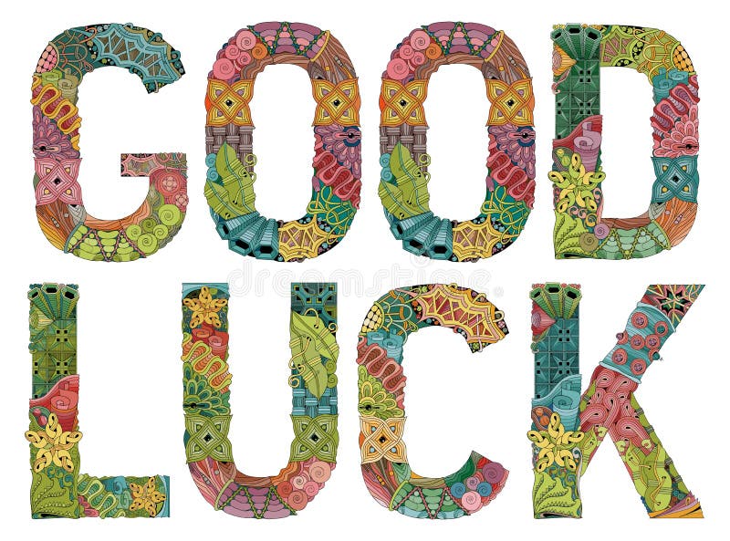 BOA SORTE Da Palavra Objeto Decorativo Do Zentangle Do Vetor Ilustração ...