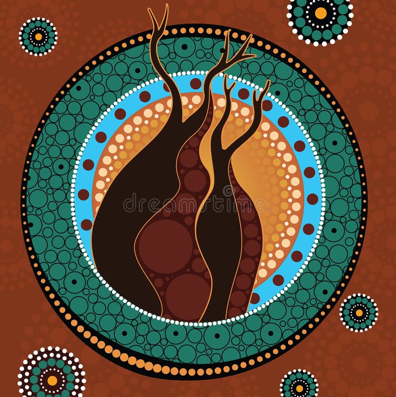 Boab Baobab Tree Vector Painting. Aboriginal Art Vector Background ...