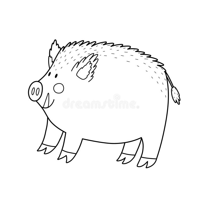 Cute Black and White Boar in Cartoon Style. Forest Character for Kids ...