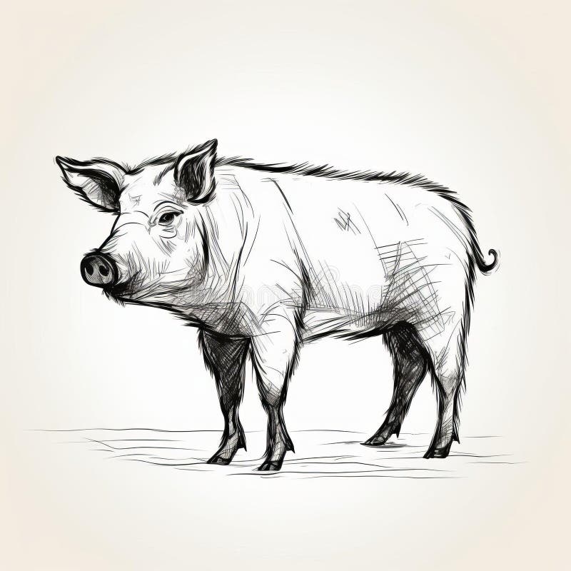 Realistic Boar One-line Drawing in Minimalist Style Artwork Stock ...