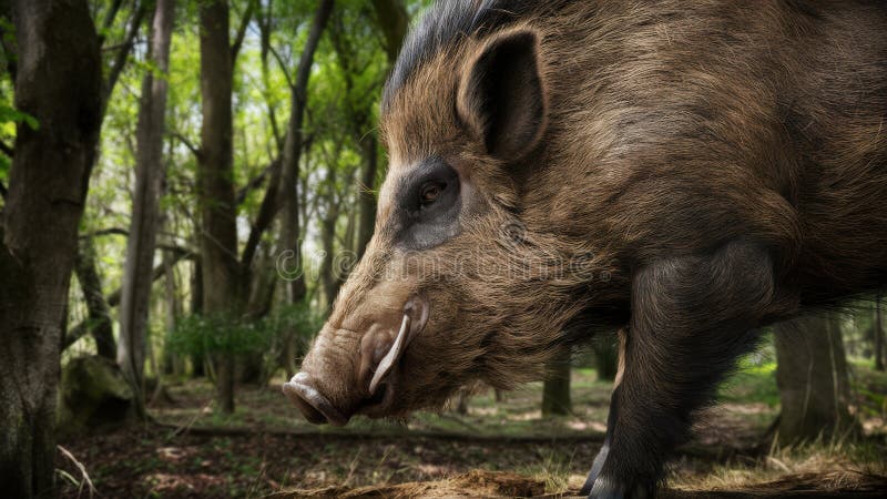 A Boar with Large Tusks Standing in a Forested Area, AI Stock Photo ...