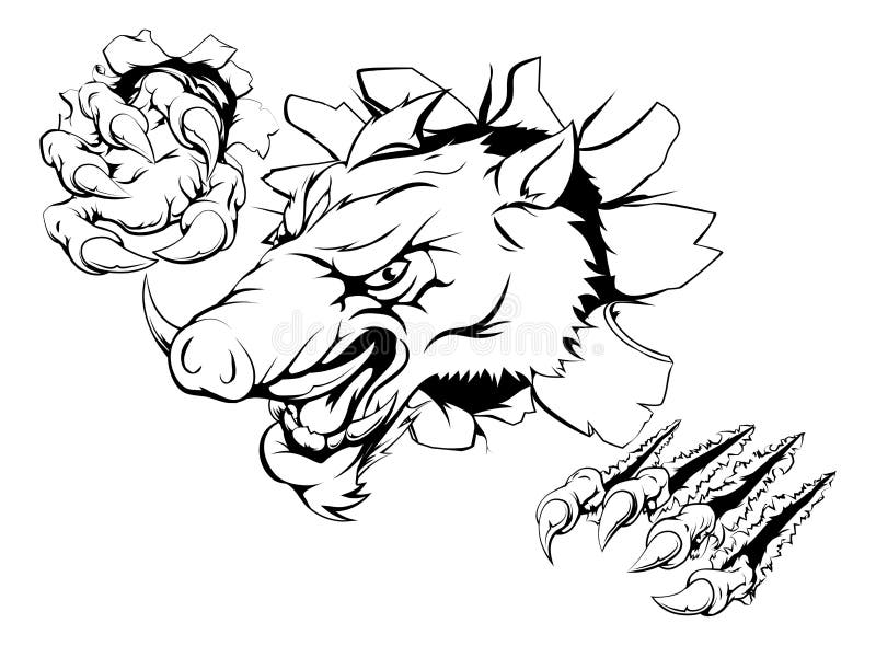 Boar Monster Smashing through Wall Stock Vector - Illustration of hole ...