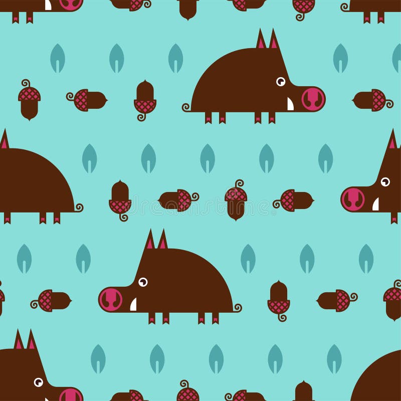 Boar Pattern Seamless. Cute Hog and Offspring Background. Wild Pig ...