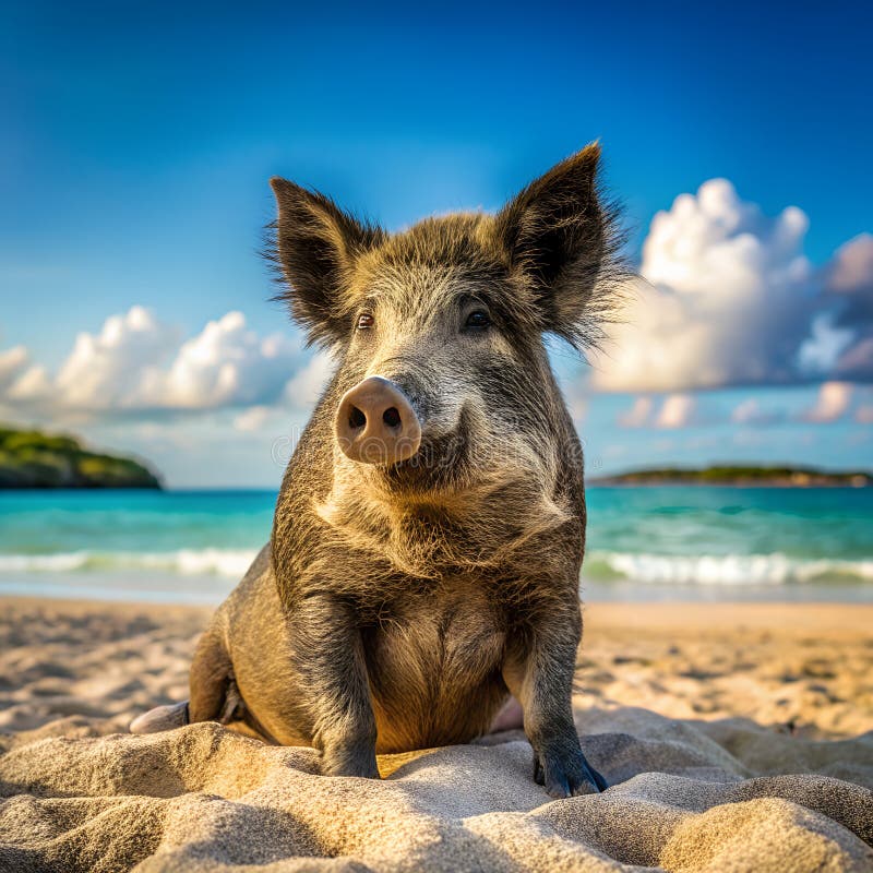 Boar sits beach stock illustration. Illustration of deer - 323155883