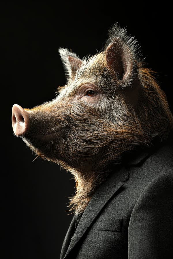 Boar in Suit, Profile on Dark Background Anthropomorphic Animal, Human ...