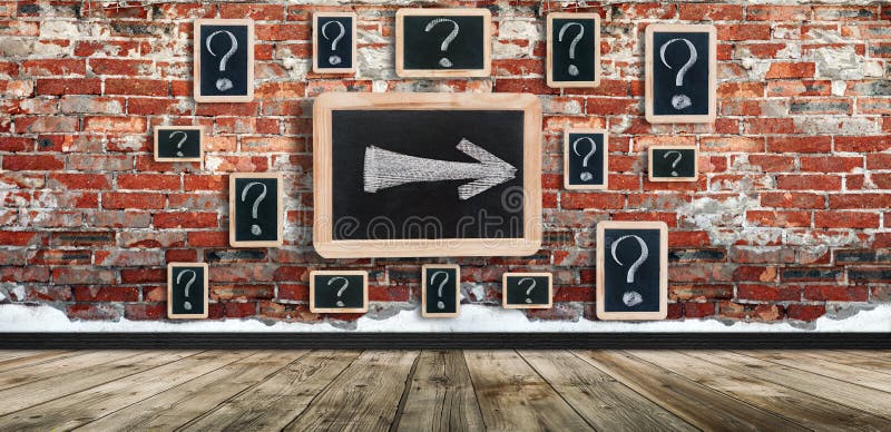 Board on a Brick Wall with a Chalk Drawing of a Question Mark. Stock ...