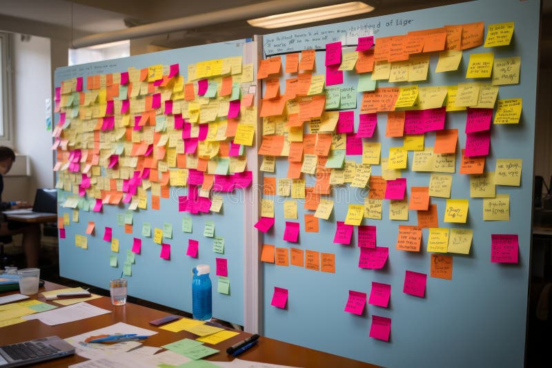 Board in Bureau with Multi-colored Stickers Pasted on it Stock ...