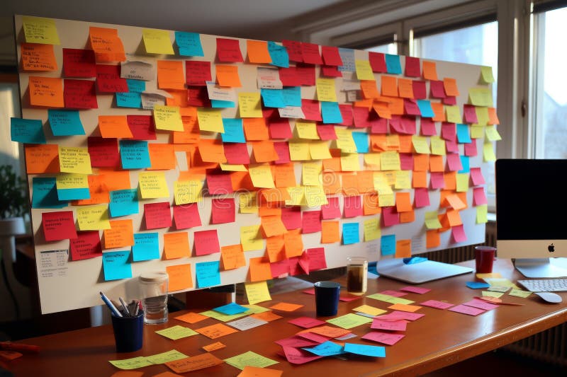 Board in Bureau with Multi-colored Stickers Pasted on it Stock ...