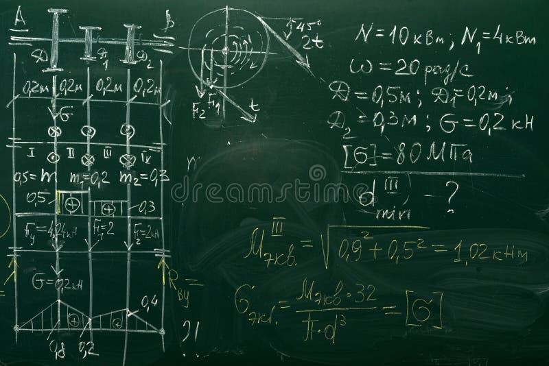 Board with Chalk. Formulas, Numbers and Graphs with Drawings are ...