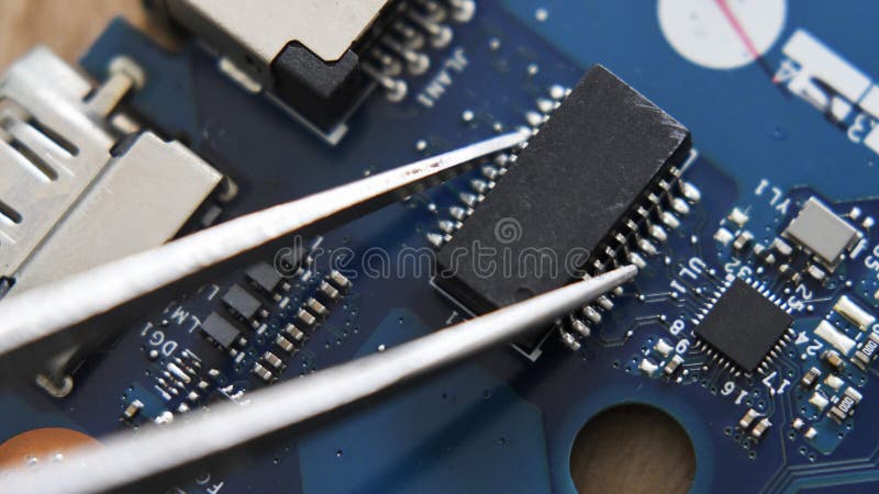 Board with Chips, Electronic Chips, Transistors and Capacitors Stock ...