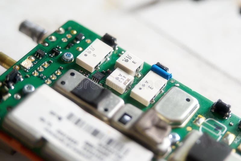 Board with Chips, Electronic Chips, Transistors and Capacitors Close-up ...