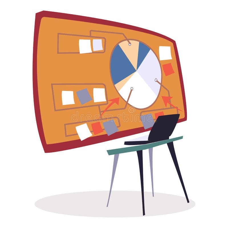 Board with Diagrams, Workplace with PC Computer Stock Vector ...