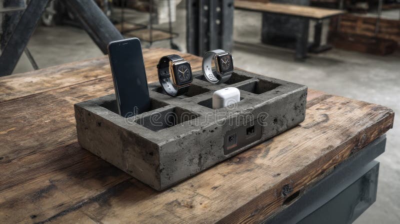 Board Formed Concrete Multi Device Charging Dock Generative AI Stock ...
