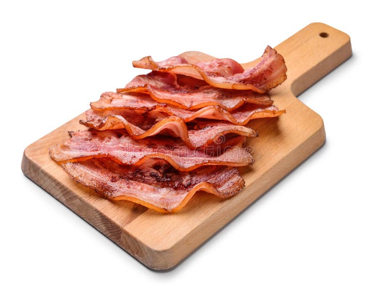 Board with Fried Bacon on White Background Стоковое Изображение ...