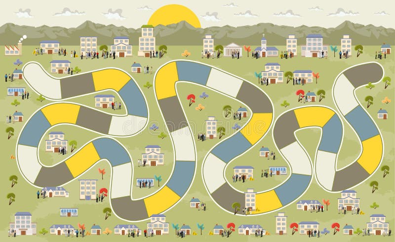 Board Game with a Block Path on a Green Park with Billboards Stock ...