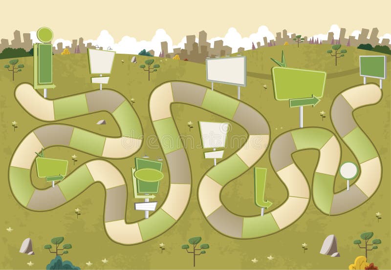 Board Game with a Block Path on a Yellow Park with Billboards. Stock ...