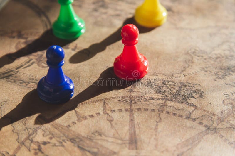 Board Game and Game Chips of Different Colors on Map. Stock Image ...