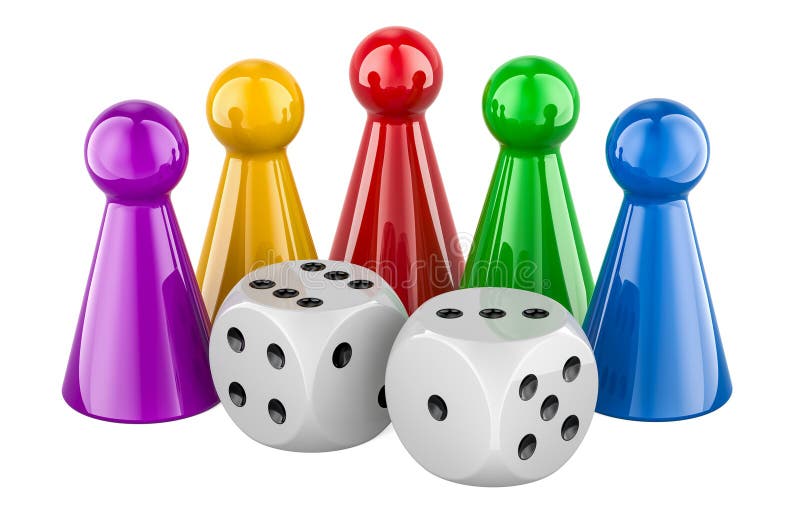Board Game Pieces and Dice, 3D Rendering Stock Illustration ...