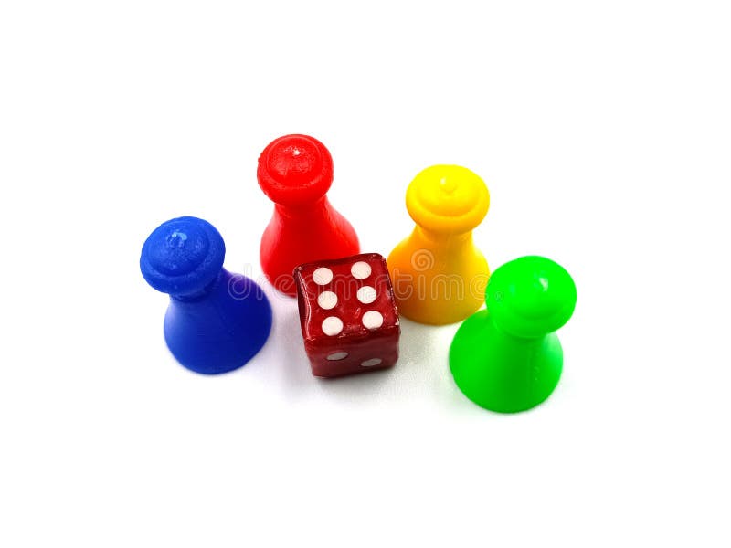 Board Game Pieces and Dice Over a Plain White Background. Stock Image ...
