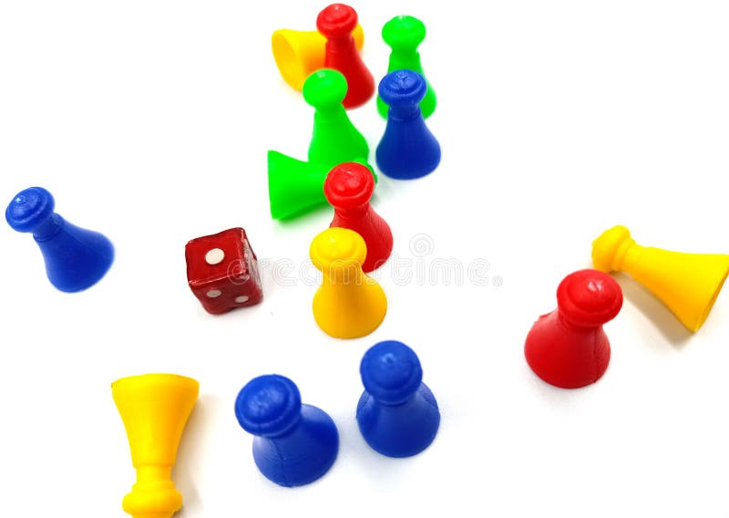 Board Game Pieces and Dice Over a Plain White Background. Stock Image ...