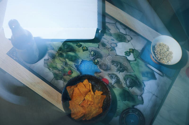 Playing Board Game with Snacks and Drink on Table Stock Photo - Image ...