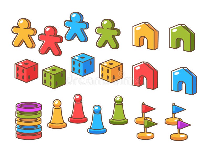 Board Game Tokens and Pieces Set Stock Vector - Illustration of ...