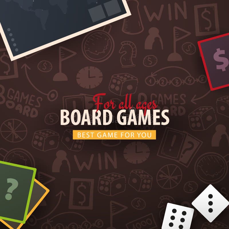 Board Games Banner with Dice, Playing Cards and Map. Hand Draw Doodle ...