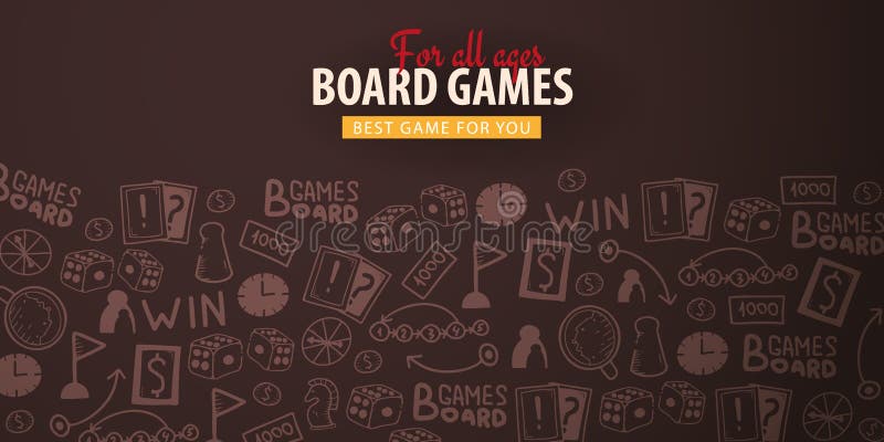 Board Games Banners. for All Ages. Hand Draw Doodle Background. Vector ...