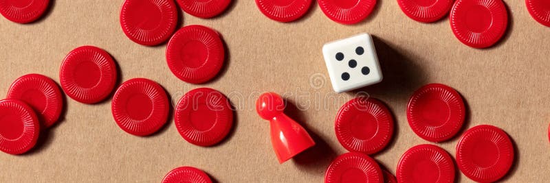 Board Games Concept Panorama, a Banner with Red Playing Pieces and Dice ...