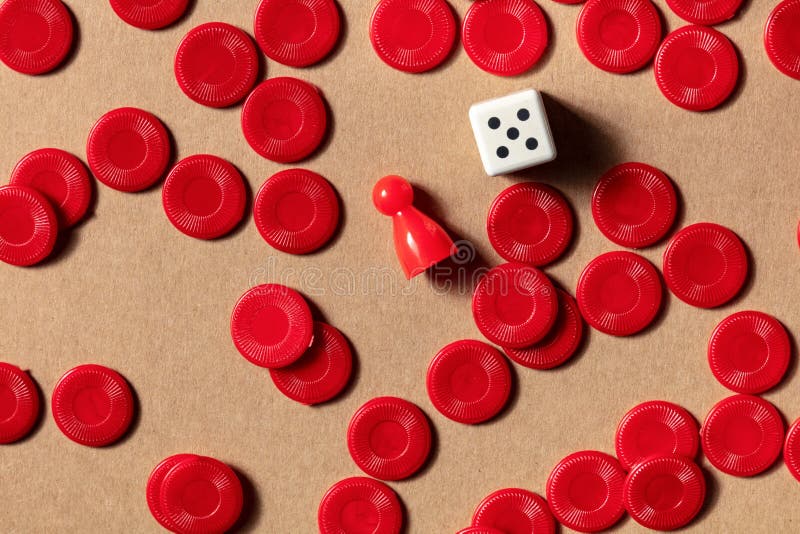 Board Games Concept, Red Pieces, Shot from the Top with a Die Stock ...