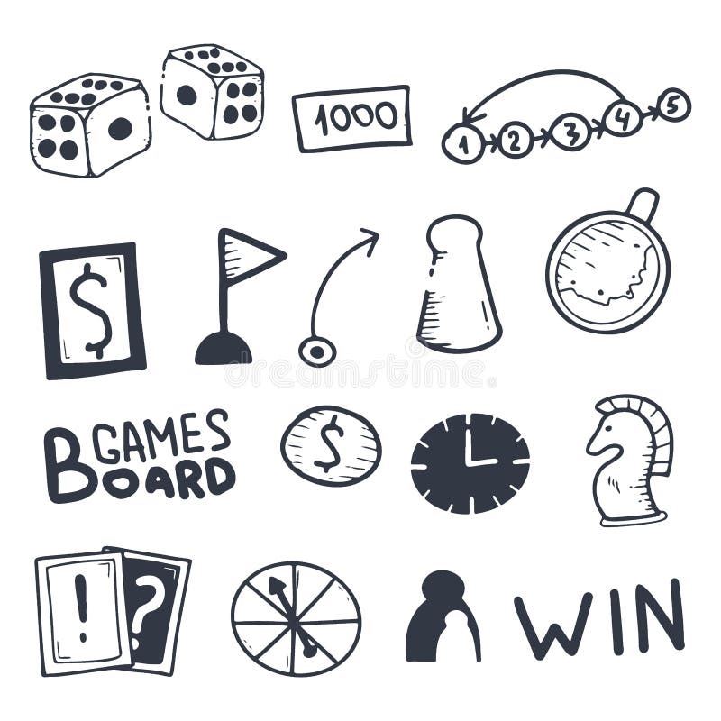 Board Games Set Hand Draw Doodle Elements. Stock Vector - Illustration ...