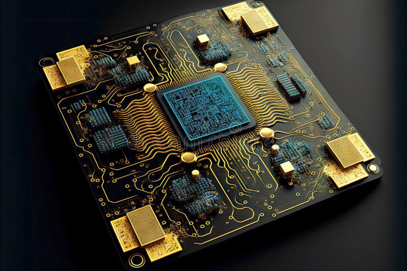 Board with Microchips Circuits and Nanoelectronics Wafer Semiconductor ...