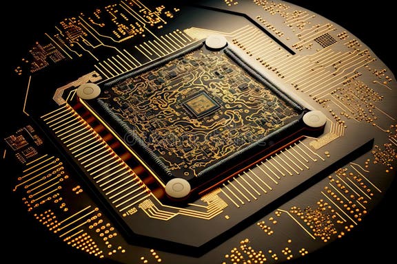 Board with Microchips Circuits and Nanoelectronics Wafer Semiconductor ...