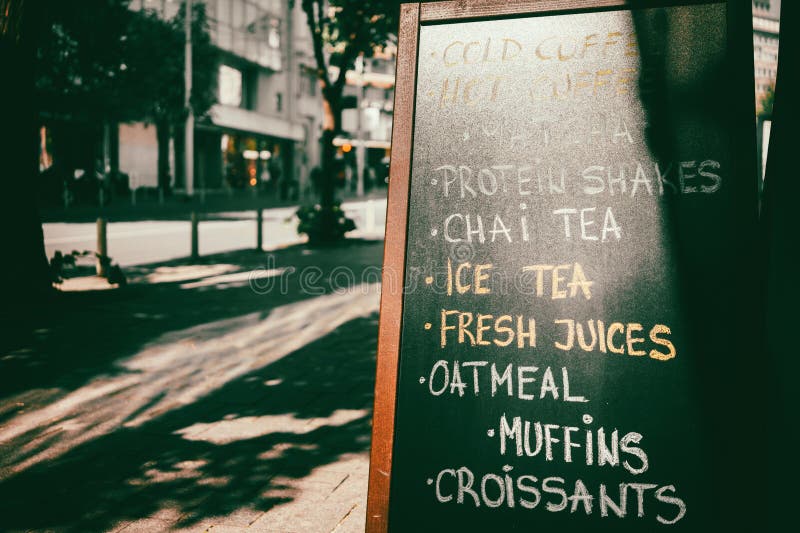 Coffee, Shakes, Teas, Donuts on the Menu Stock Photo - Image of juice ...