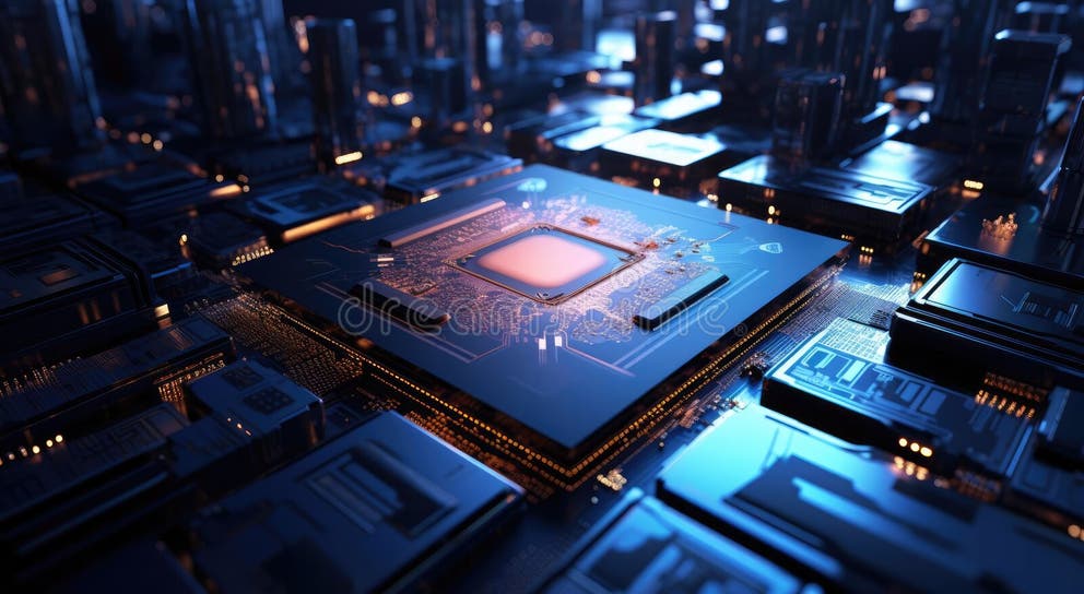 On-board Processor with Luminous Elements Stock Illustration ...